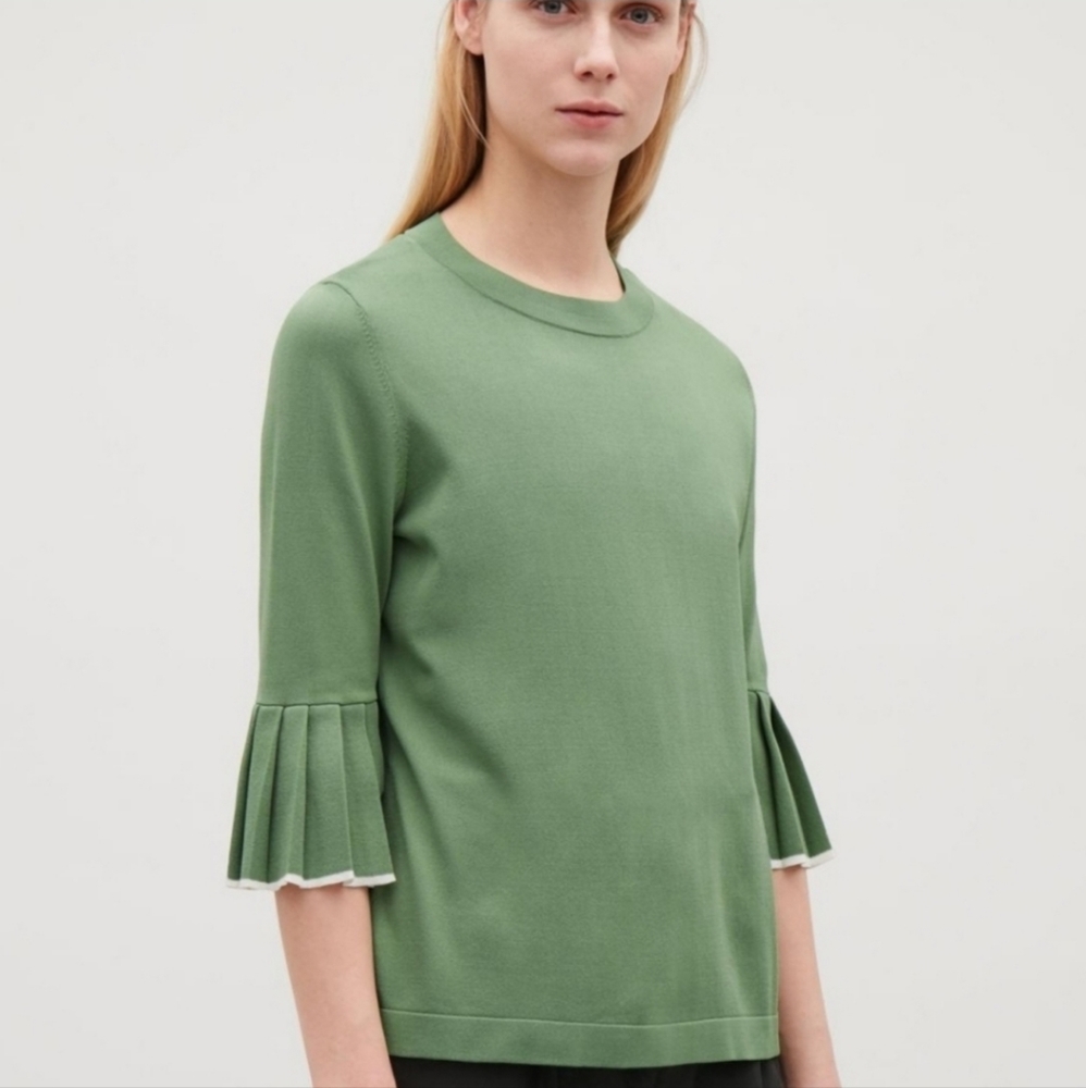 Cos Light Sage Green Knit Top With Pleated Ruffle Sle… - Gem